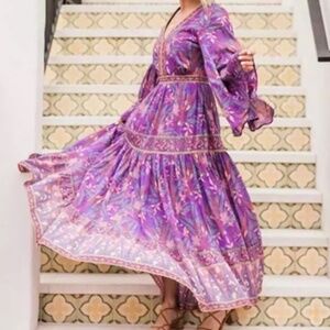 Dresses | Boho Purple Floral Print V Neck Cottagecore Dress | Poshmark